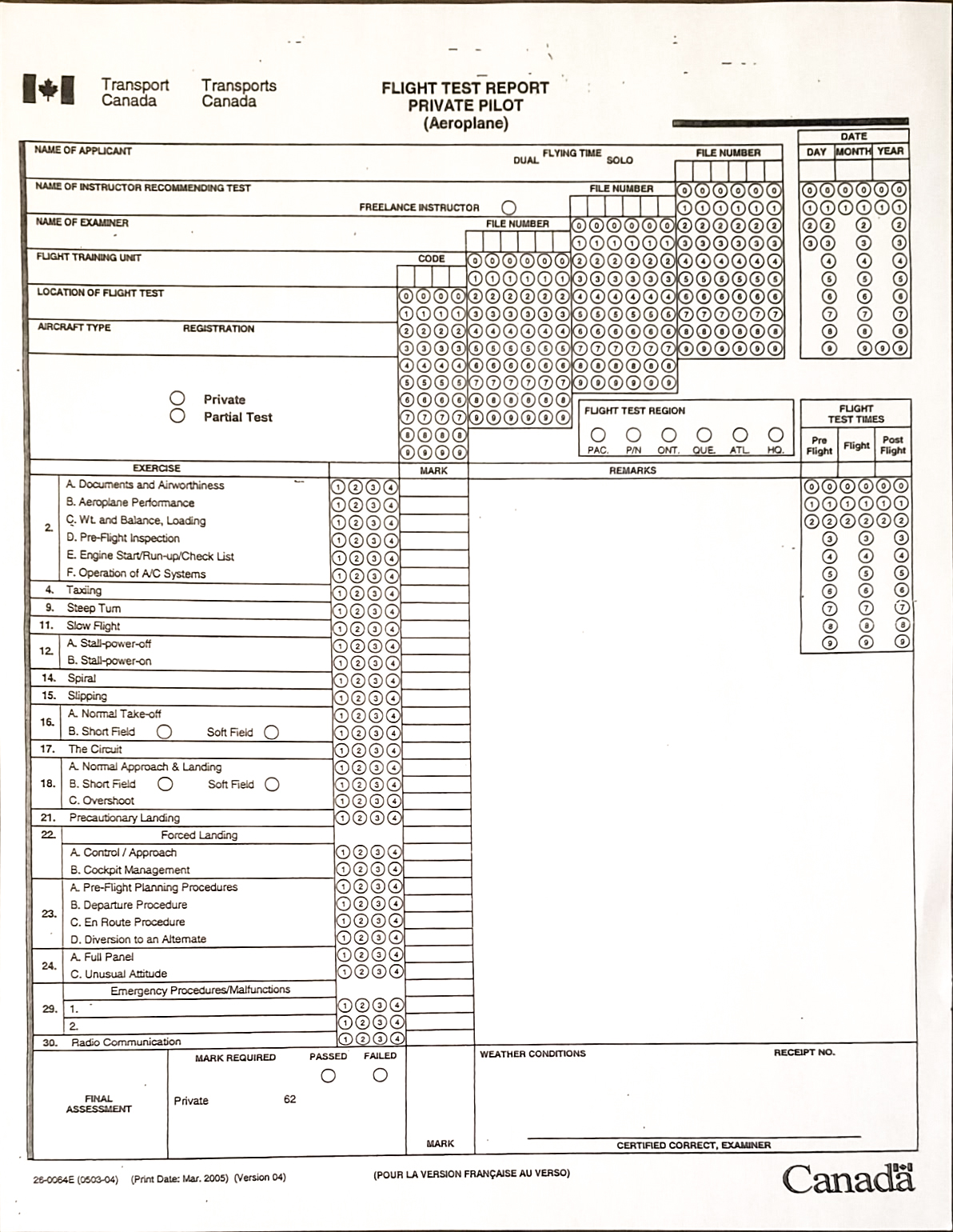 Transport Canada Flight Test Scoring Criteria for PPL, CPL, and IFR ...